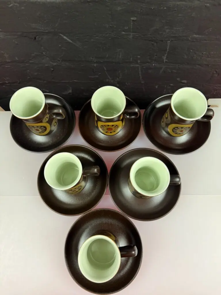6 x Denby Arabesque Small Coffee Cups and Saucers 7 Sets Available ...
