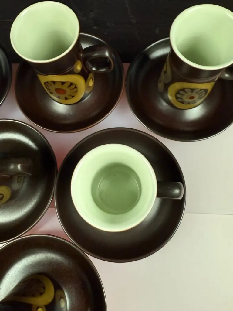 6 x Denby Arabesque Small Coffee Cups and Saucers 7 Sets Available ...