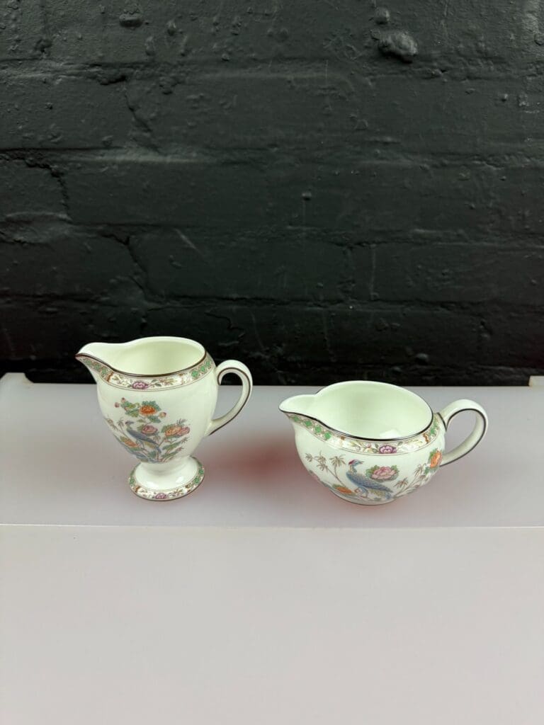 2 x Wedgwood Kutani Crane Globe and Squat Milk / Cream Jug 10 cm and 6 ...